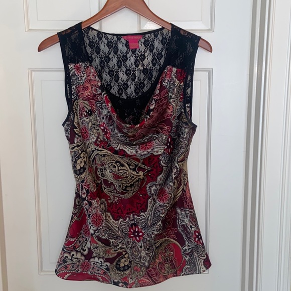 Sunny Leigh | Tops | Sunny Leigh Paisley Silky Black Lace Shell | Poshmark